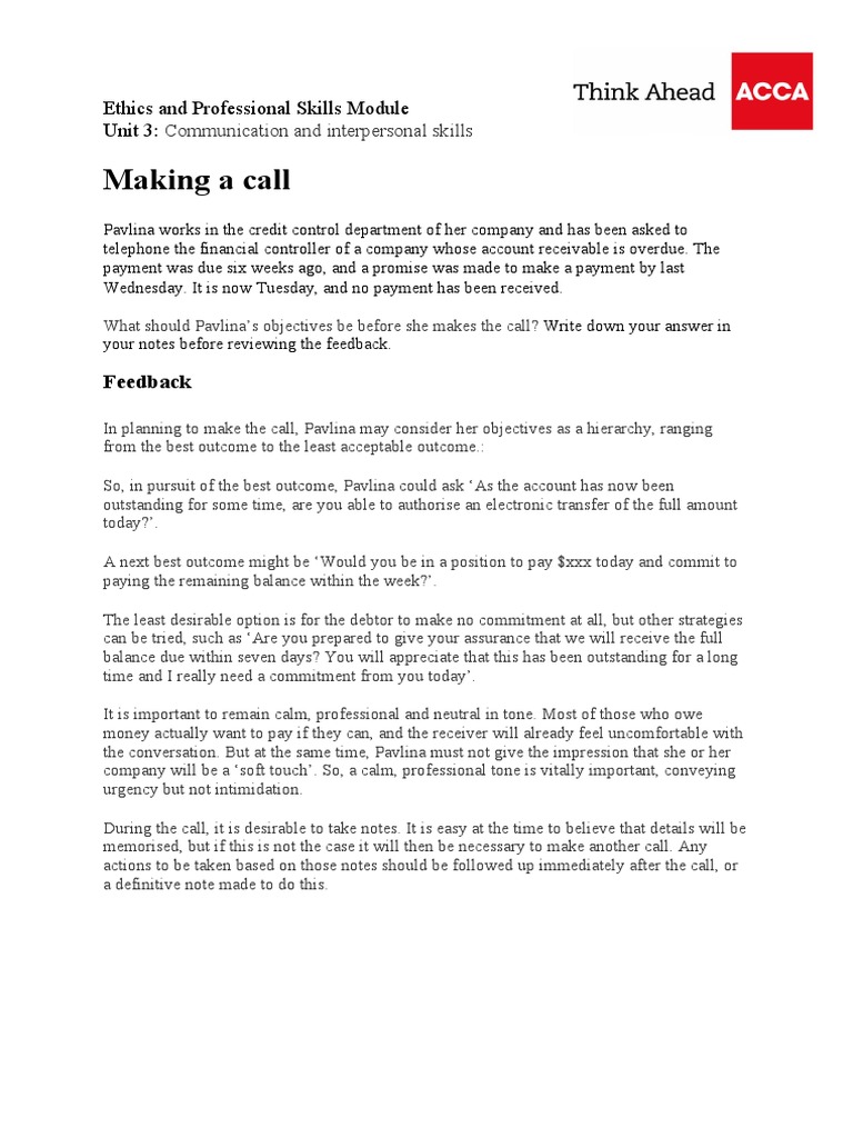 Jk2 - Cjq5VKVEh6Pk - uAITEO0UywncWFeg-EPSM - Unit 3 - Making A Call Activity | PDF | Business