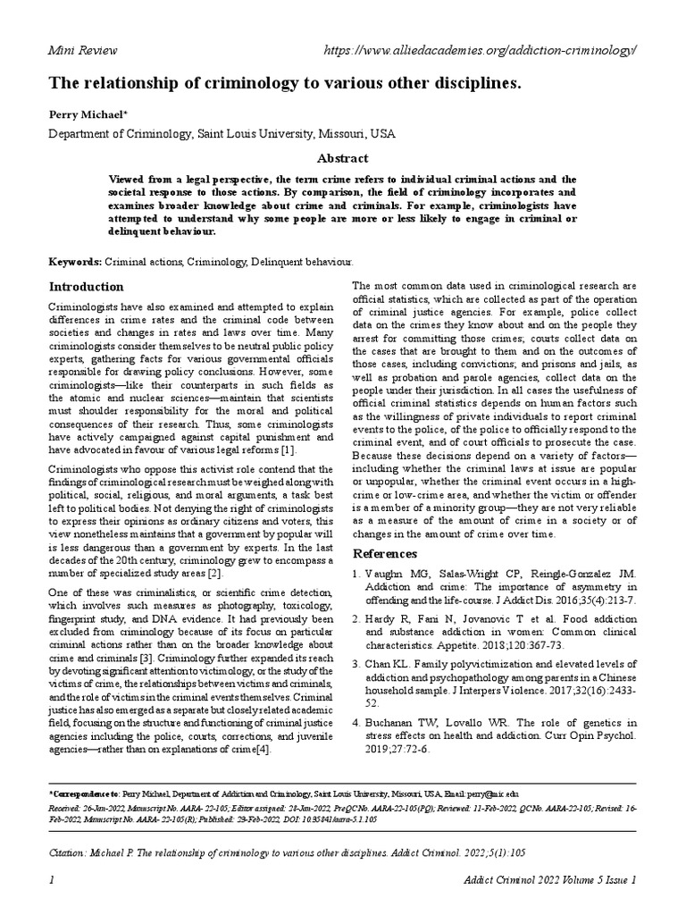 The Relationship of Criminology To Various Other Disciplines | PDF ...
