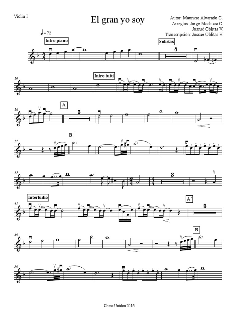 El Gran Yo Soy - Violin I | PDF