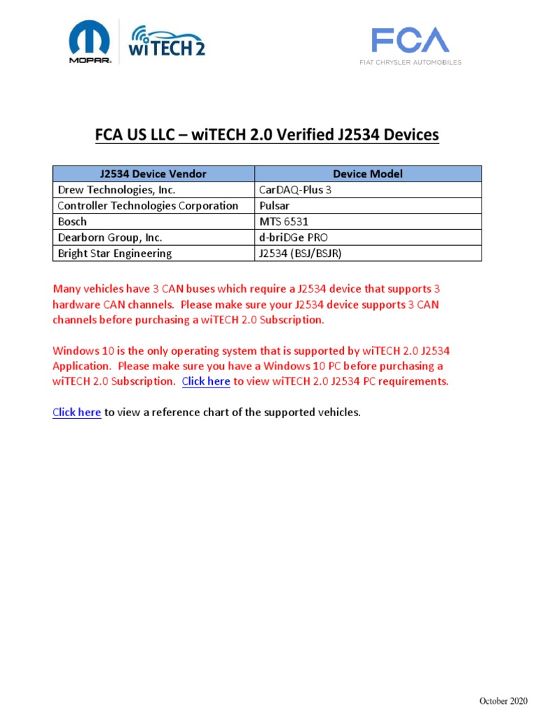 FCA wiTECH 2.0 J2534 Device Guide | PDF | Computers