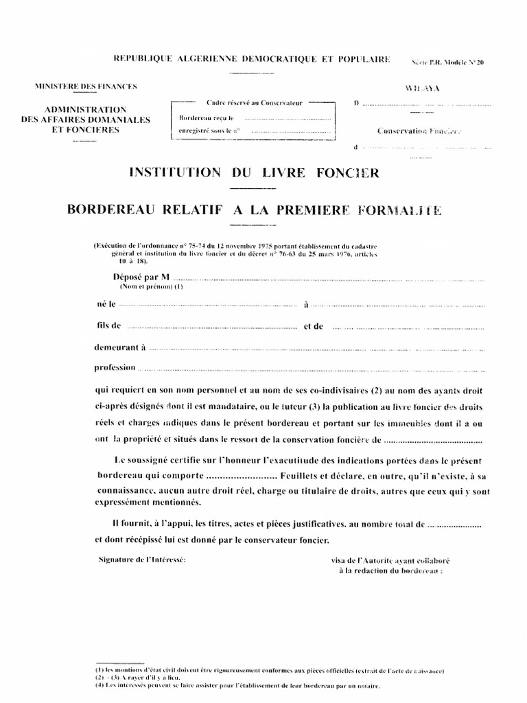 Demande D'établissement Et de Délivrance de Livret Foncier | PDF