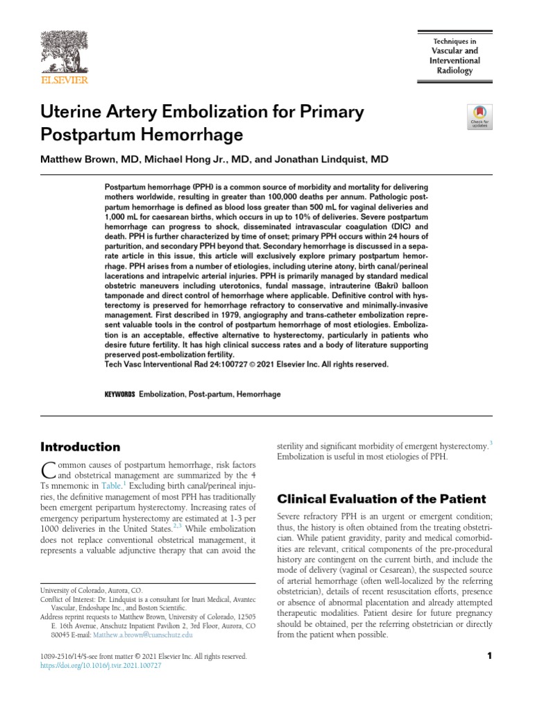 Uterine Artery Embolization For Primary Postpartum Hemorrhage | PDF ...