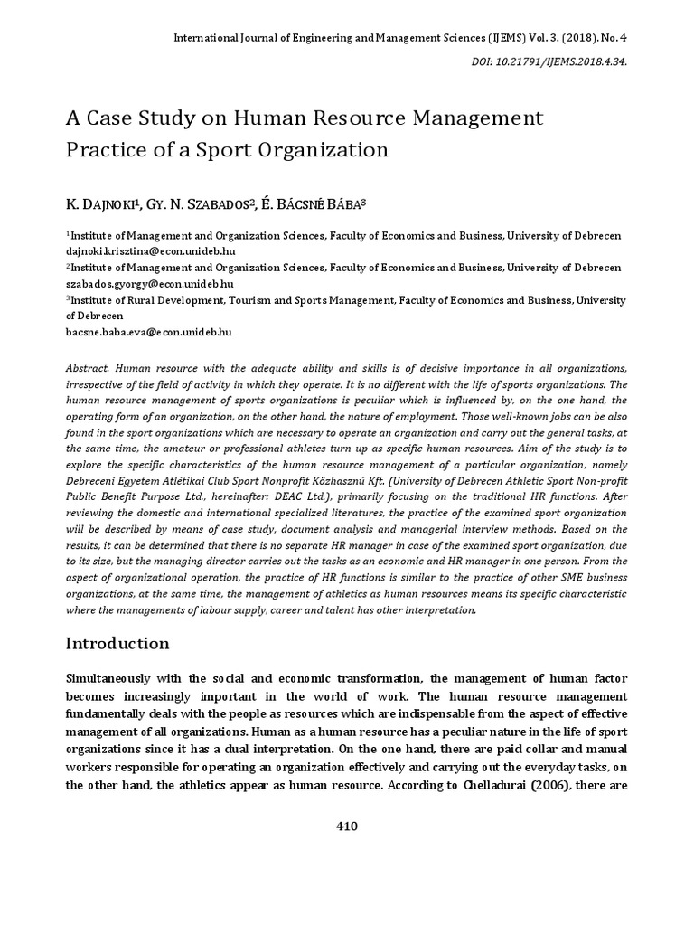 Case Study of Sport Organization | PDF | Human Resource Management ...