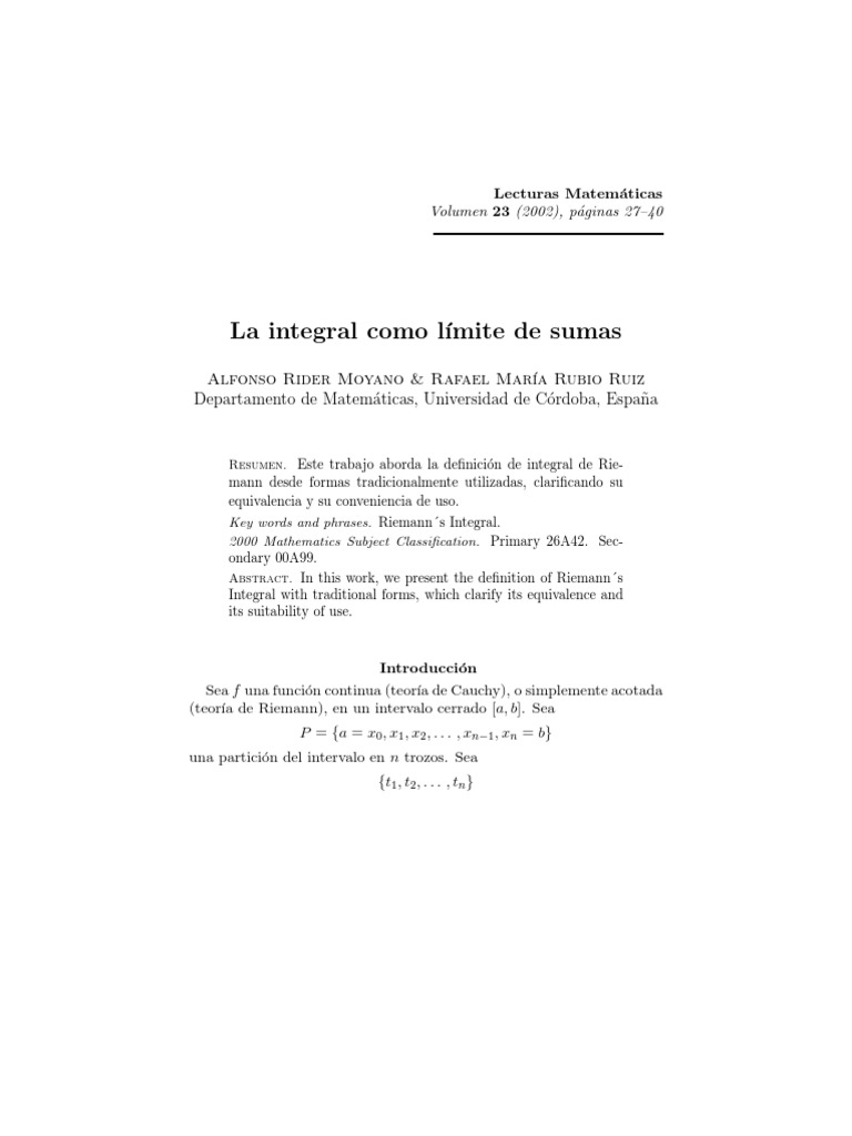 La Integral Como Limite de Suma | PDF | Integral | Longitud