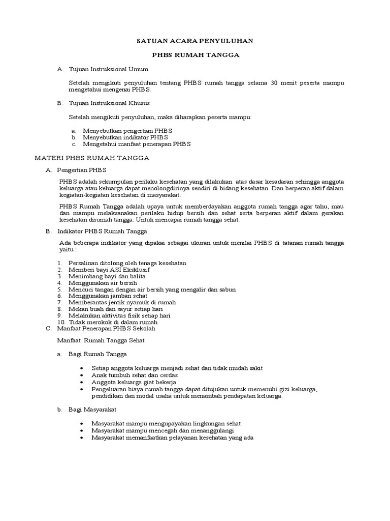 Sap Phbs RT | PDF | Kesehatan Holistik | Gaya Hidup