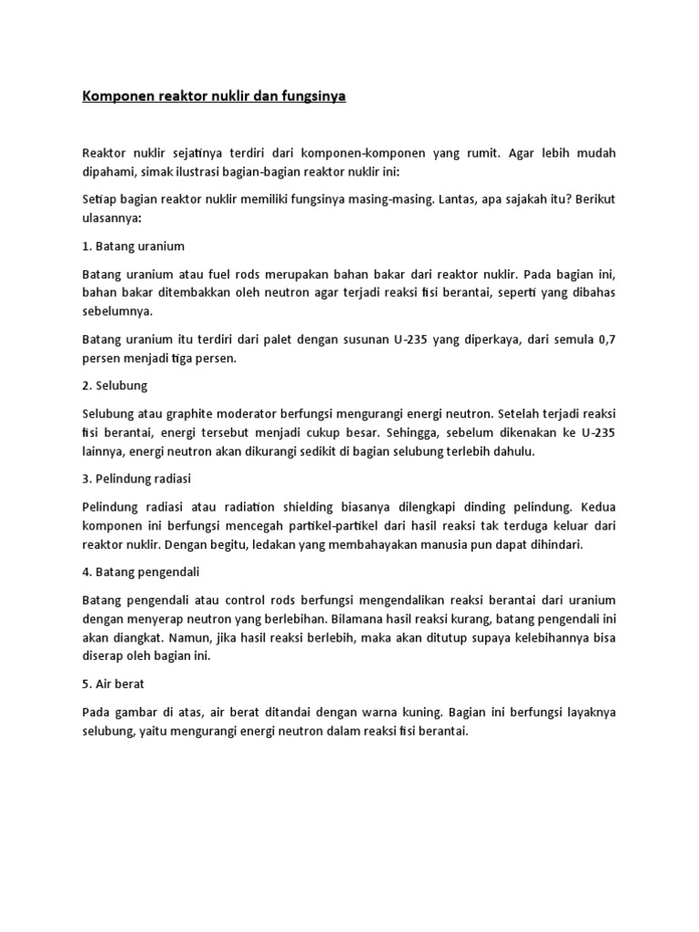 Komponen dan Fungsi Reaktor Nuklir | PDF | Sains & Matematika