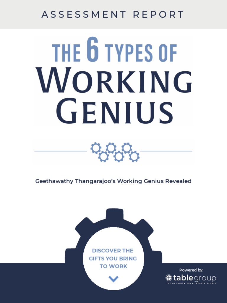 The Six Types of Working Genius Assessment Report | PDF | Genius | Thought