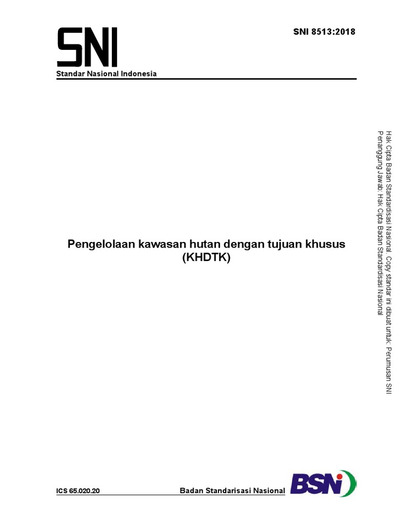 Pengelolaan KHDTK SNI 8513:2018 | PDF | Sains & Matematika