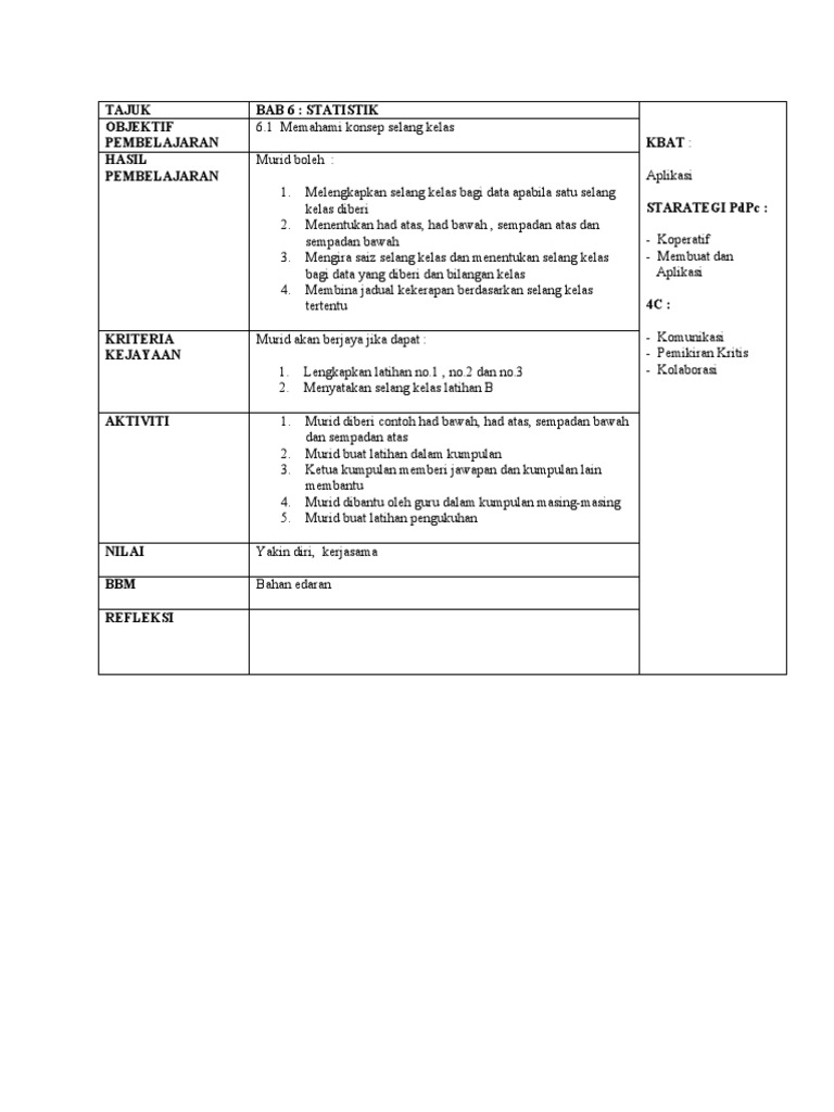 Tajuk Bab 6: Statistik Kbat: Objektif Pembelajaran Hasil Pembelajaran | PDF