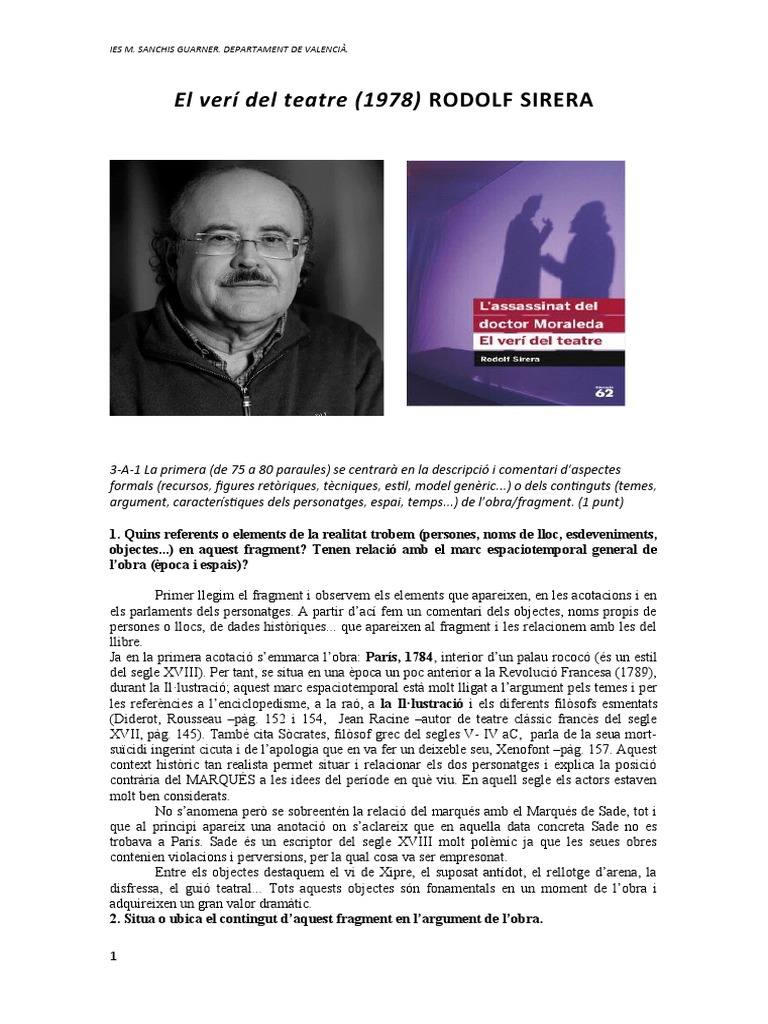 El Verí Del Teatre de Rodolf Sirera | PDF