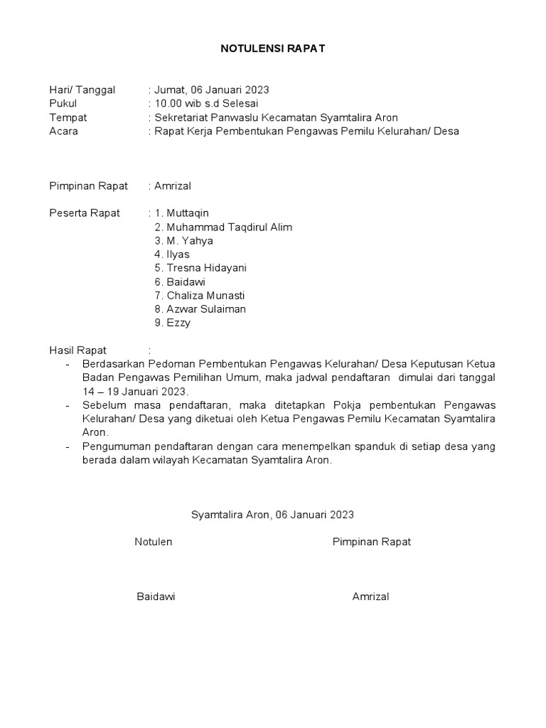 Notulensi Rapat | PDF