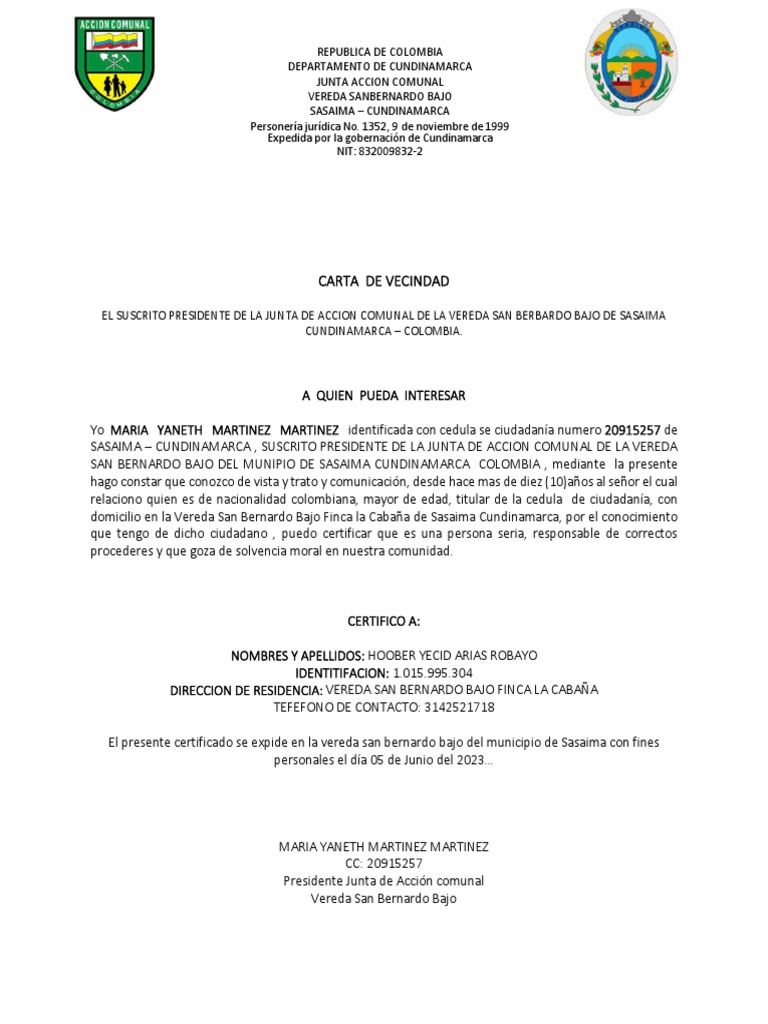 Certificacion Vecindad | PDF