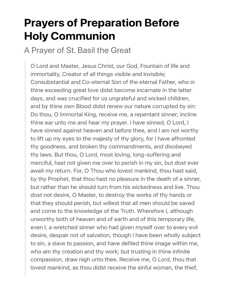 Prayers of Preparation Before Holy Communion - Antiochian Orthodox ...