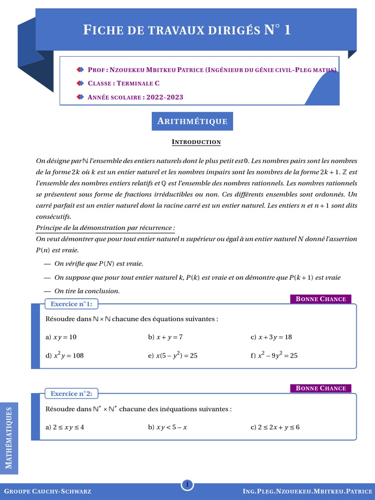FICHE TD ARITHMETIQUE TLE C BON-1 | PDF