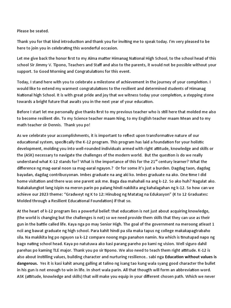 Guest Speaker Speech | Download Free PDF | Psychological Resilience ...