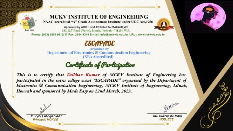 Vaibhav Kumar - Certificate | PDF