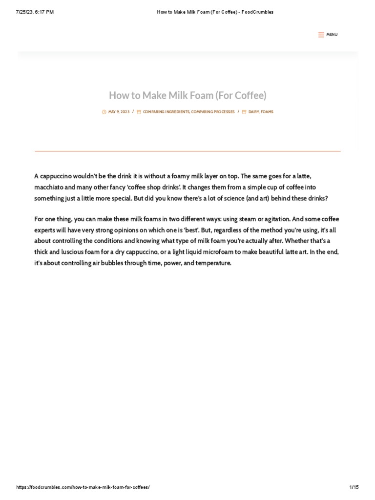 How To Make Milk Foam (For Coffee) - FoodCrumbles | PDF | Cooking, Food ...