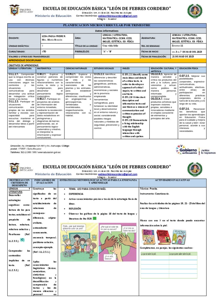 PLANIFICACIÓN Semana 2 4to A y B | PDF | Aprendizaje | Evaluación