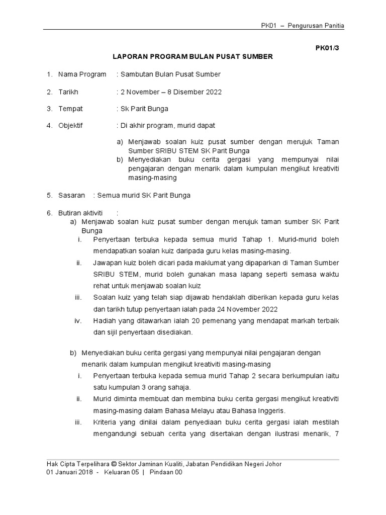 PK01-3 Laporan Program Pusat Sumber | PDF