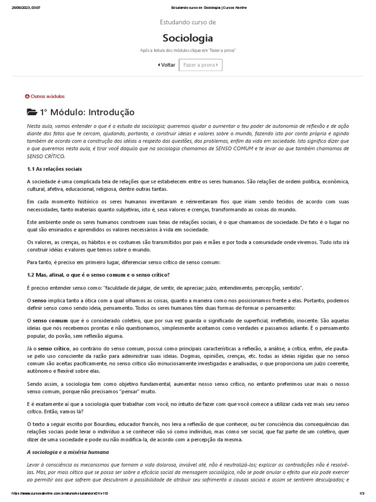 Estudando Curso de Sociologia - Introdução | PDF | Sociologia | Pensamento Estudando Curso de Sociologia - Introdução | PDF | Sociologia | Pensamento