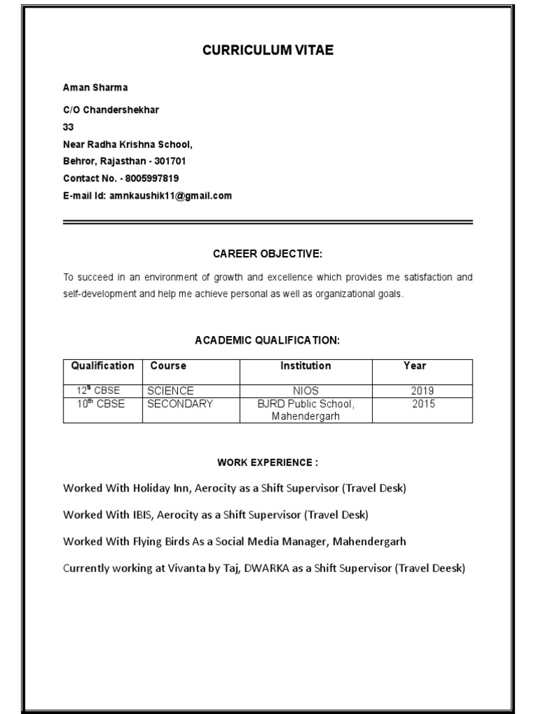 Curriculum Vitae Format | PDF