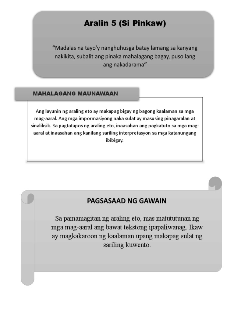Aralin 5 (Si Pinkaw) : "Madalas Na Tayo'y Nanghuhusga Batay Lamang Sa ...