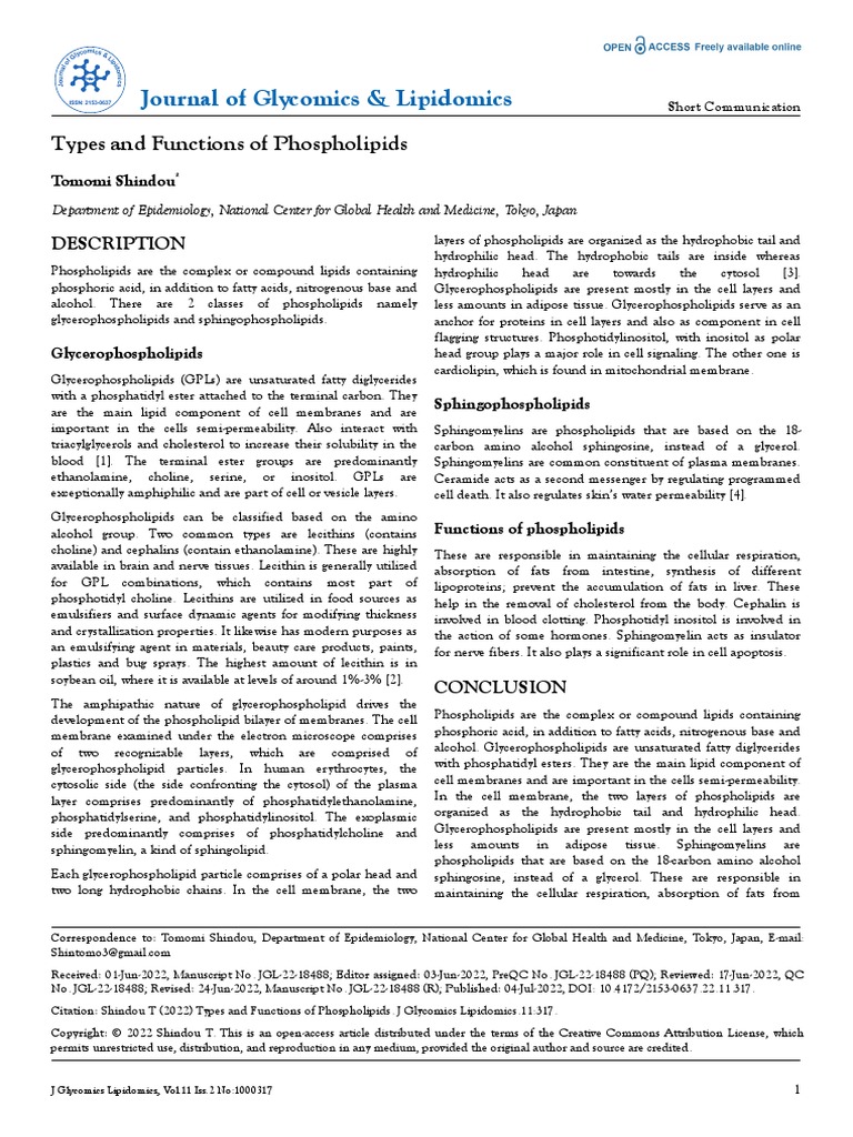 Types and Functions of Phospholipids | PDF