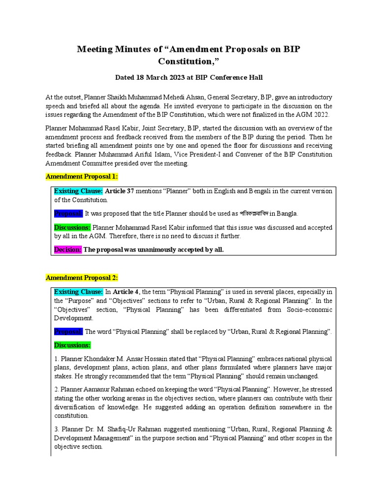 Meeting Minutes - BIP Constitution Amendment - 2023.03.18 | PDF ...
