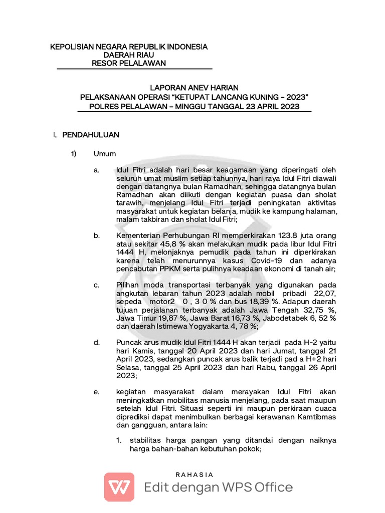 Laporan Anev Operasi Ketupat 2023 | PDF