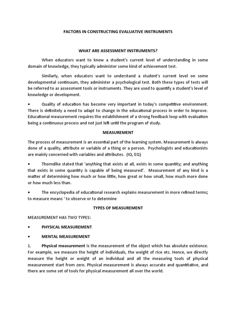 Factors In Constructing Evaluative Instruments Pdf Measurement