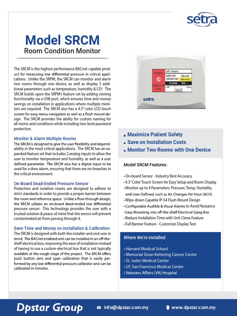 Setra SRCM Room Condition Monitor - DpstarGroup | PDF