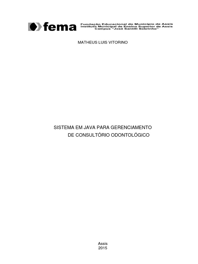 Sistema em Java para Gerenciamento de Consultório Odontológico | PDF
