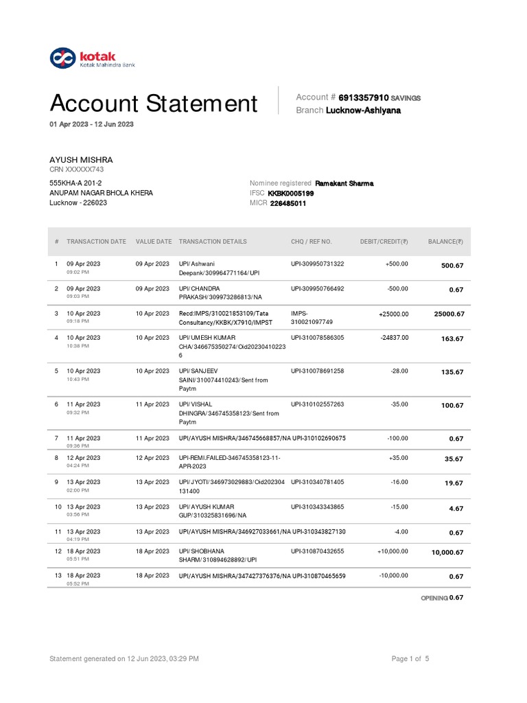 Account Statement: Ayush Mishra | PDF