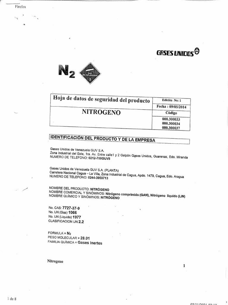 MSDS Nitrogeno | PDF