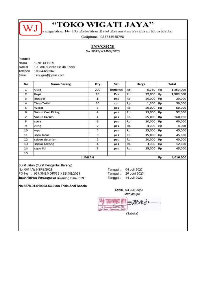 Invoice Jne | PDF