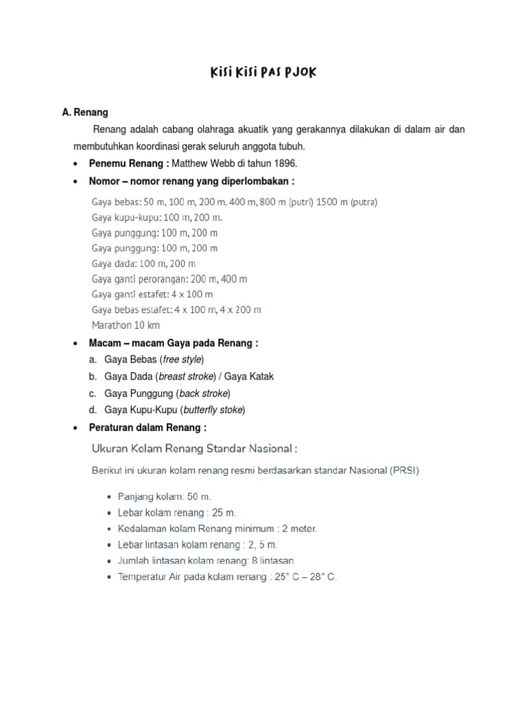 Pas 1 - Kisi Kisi Pas Pjok | PDF