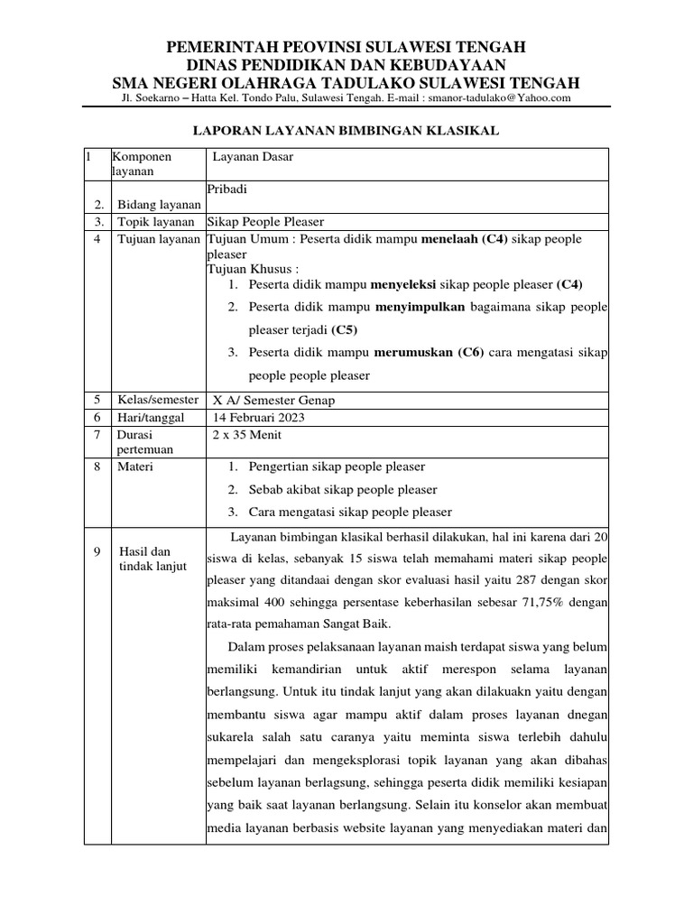 Erniati - Laporan Bimbingan Klasikal - RPL People Pleaser | PDF