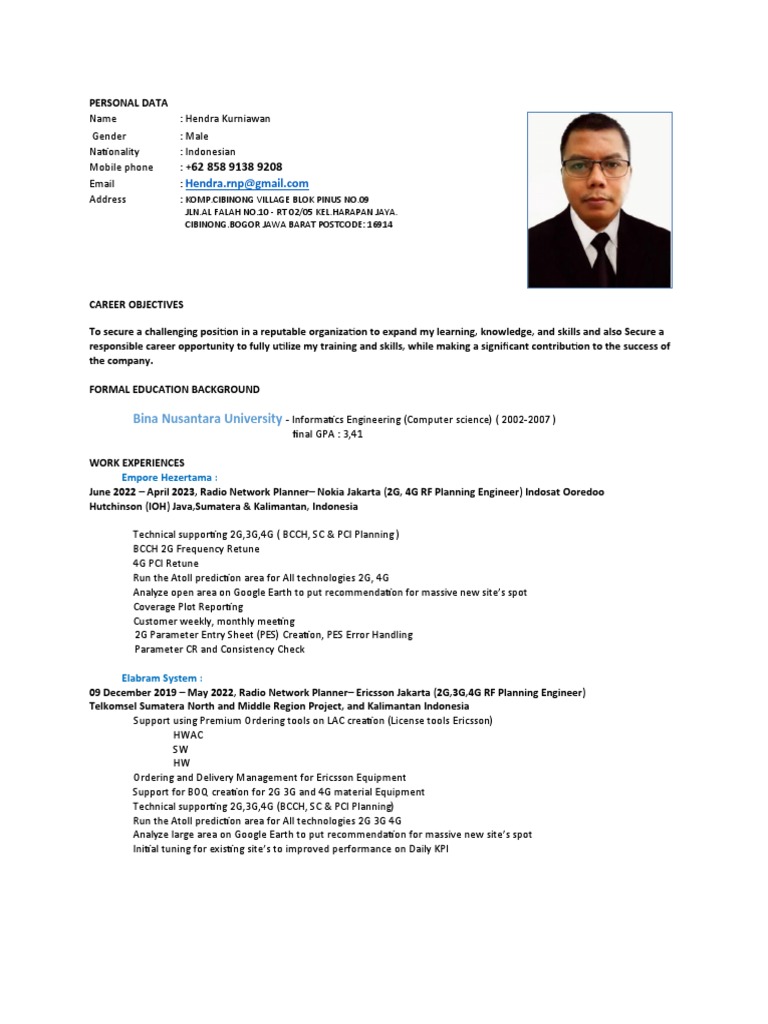 CV Hendra Kurniawan | PDF | 4 G | Antenna (Radio)