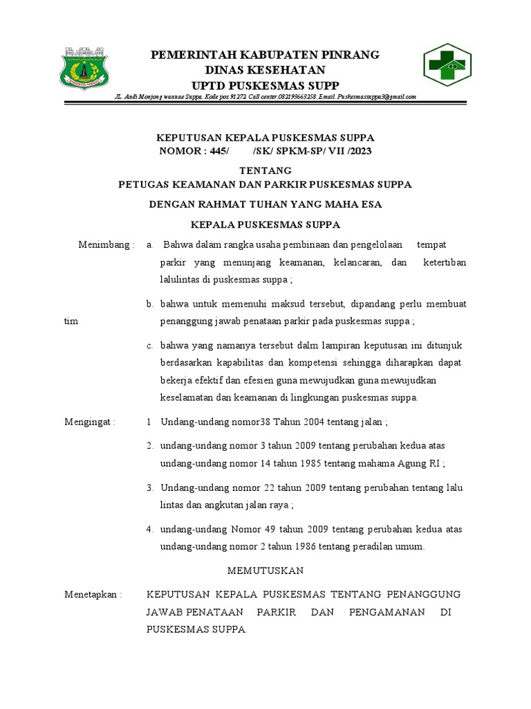 Penataan Parkir dan Keamanan Puskesmas Suppa | PDF