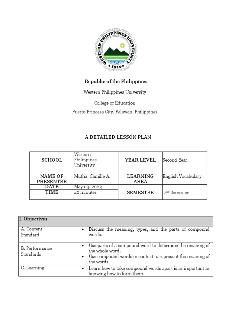 Detailed Lesson Plan on Compound Words | PDF | Language Arts & Discipline