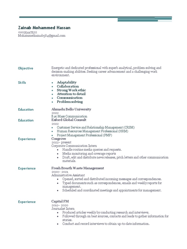 Zainab Mohammed Hassan CV | PDF