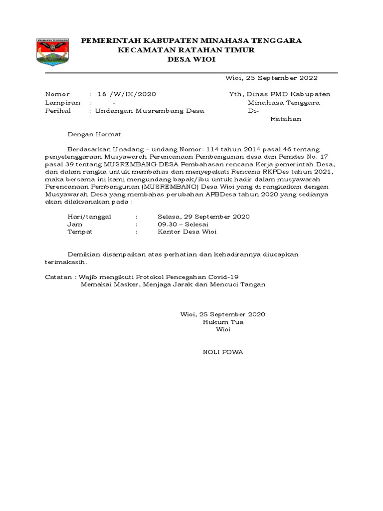 Surat Undangan Dinas PMD | PDF