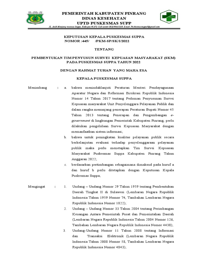 Tim Survei Kepuasan Masyarakat Puskesmas Suppa 2022 | PDF