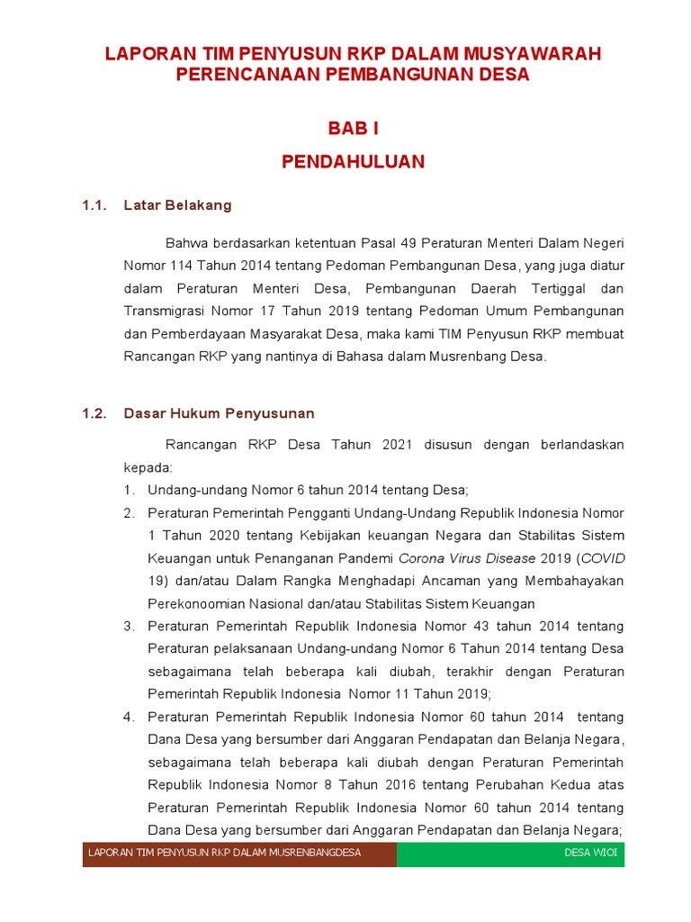 Laporan Tim Penyusun RKP | PDF