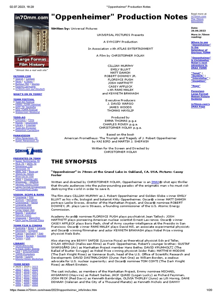 Oppenheimer - Production Notes | PDF
