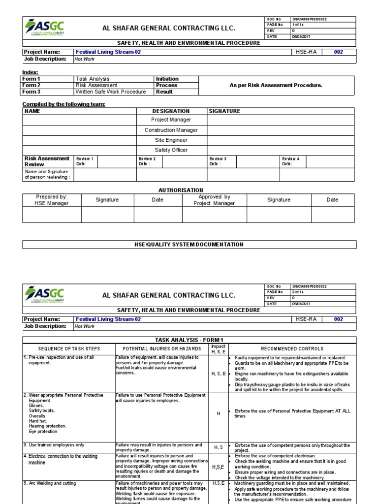 HSE-RA-002 Hot Work - Rev 0 | PDF