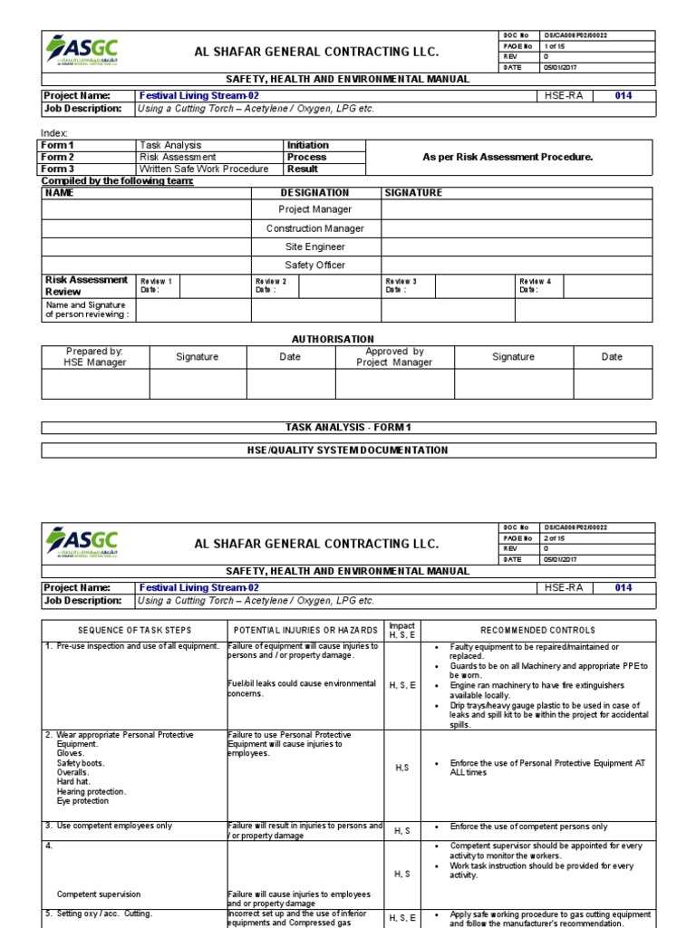 HSE-RA-014 Using of Cutting Torch - Rev 0 | Descargar gratis PDF | Personal Protective Equipment ...