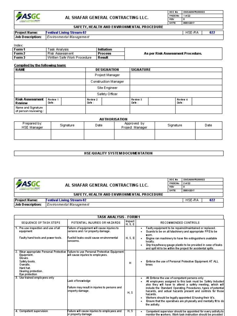 HSE Procedures for Festival Living Stream | PDF