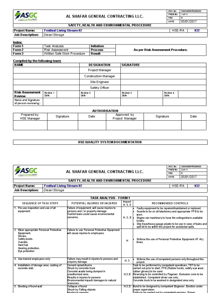 HSE RA 032 Diesel Storage Rev 0 | PDF | Personal Protective Equipment ...