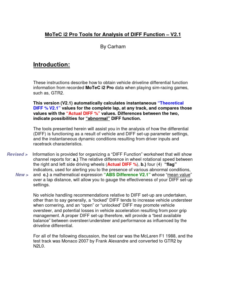 MoteC I2 Pro DIFF Analysis V2.1 | PDF | Anti Lock Braking System | Brake